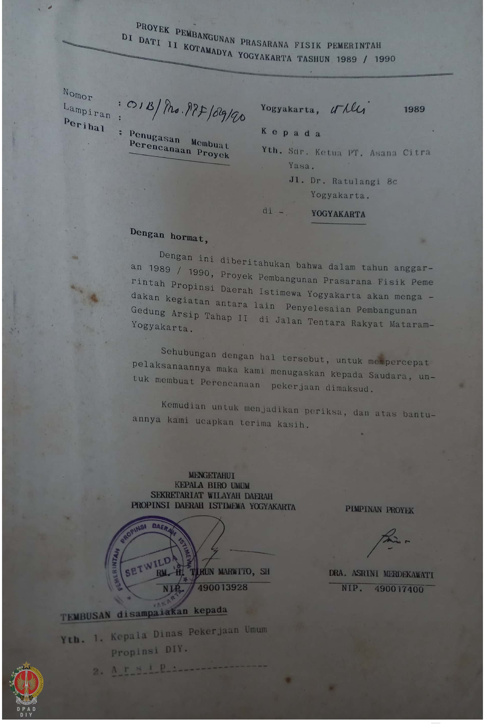 Surat Penugasan kepada PT. Asana Citra Yasa untuk membuat perencanaan pekerjaan Proyek untuk ...